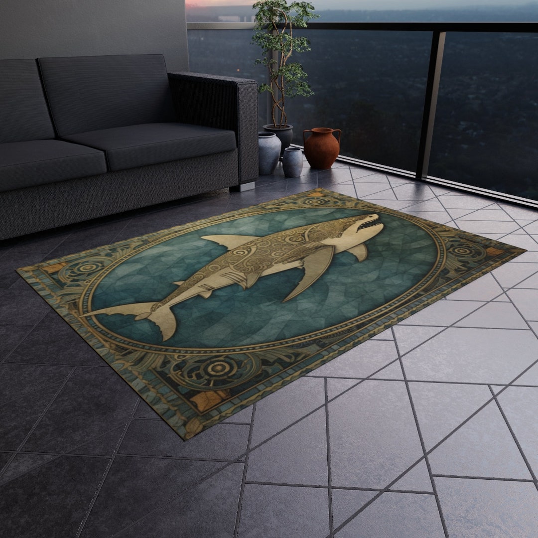 Shark Rug for Outdoors Retro Marine Design With Intricate Art Deco ...