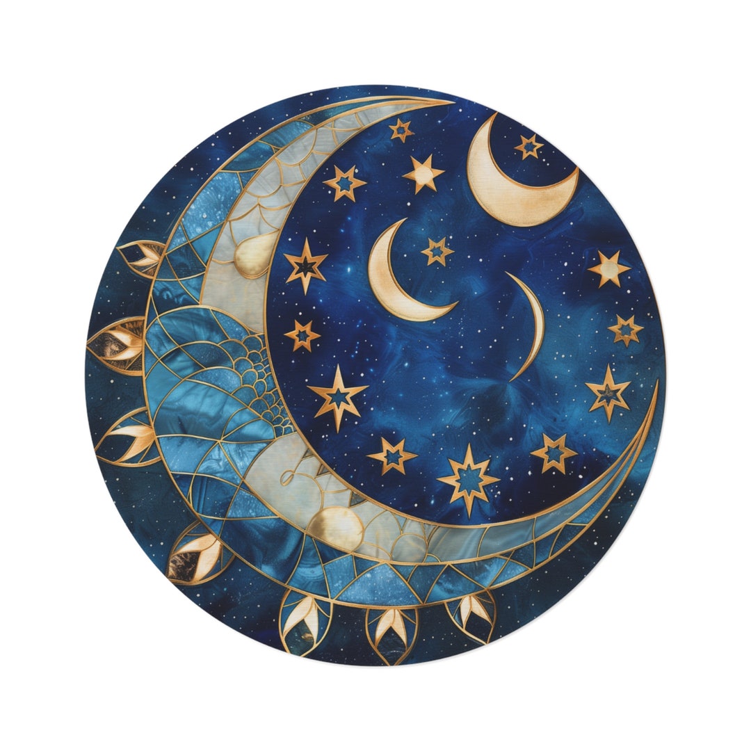 Round Moon Rug for Indoors Celestial Home Decor Dreamy Starry Sky ...