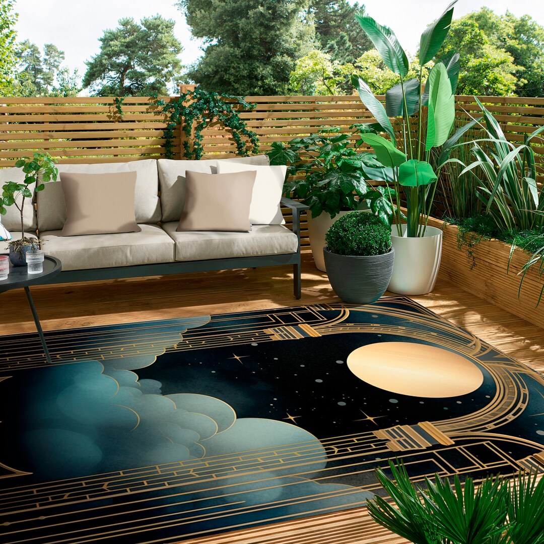 Art Deco Celestial Rug for Indoors and Outdoors Surreal Starry Floor ...