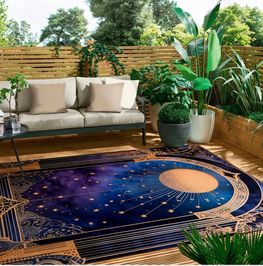 Celestial Rug for Outdoors Art Deco Moon and Stars Floor Decor for ...