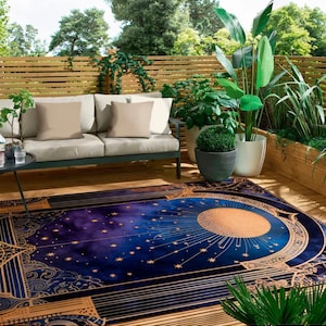 Celestial Rug for Outdoors Art Deco Moon and Stars Floor Decor for ...