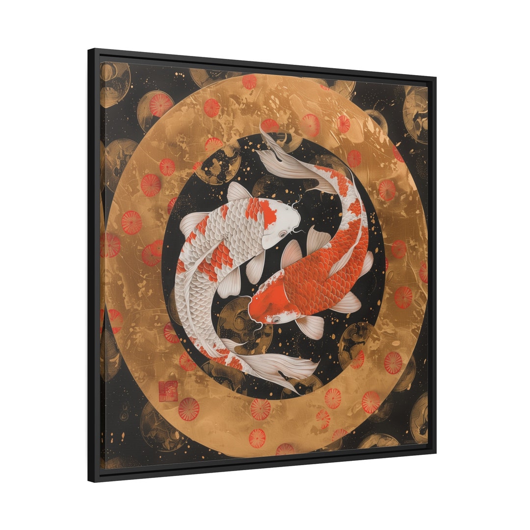 Koi Fish Painting on Framed Matte Canvas for Chinese Philosophy Lovers ...