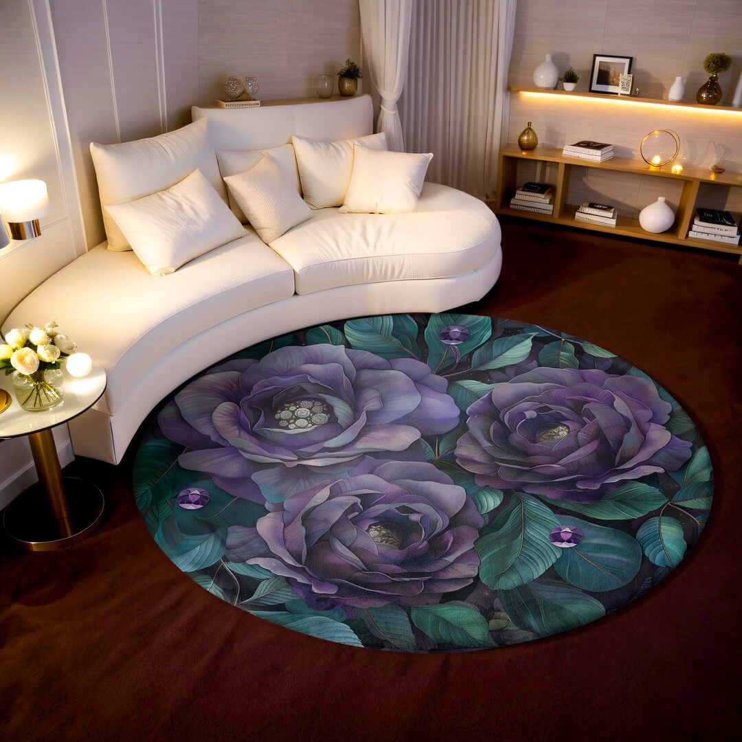 Round Floral Rug for Indoors Art Deco Design Blooming Floor Decor for ...