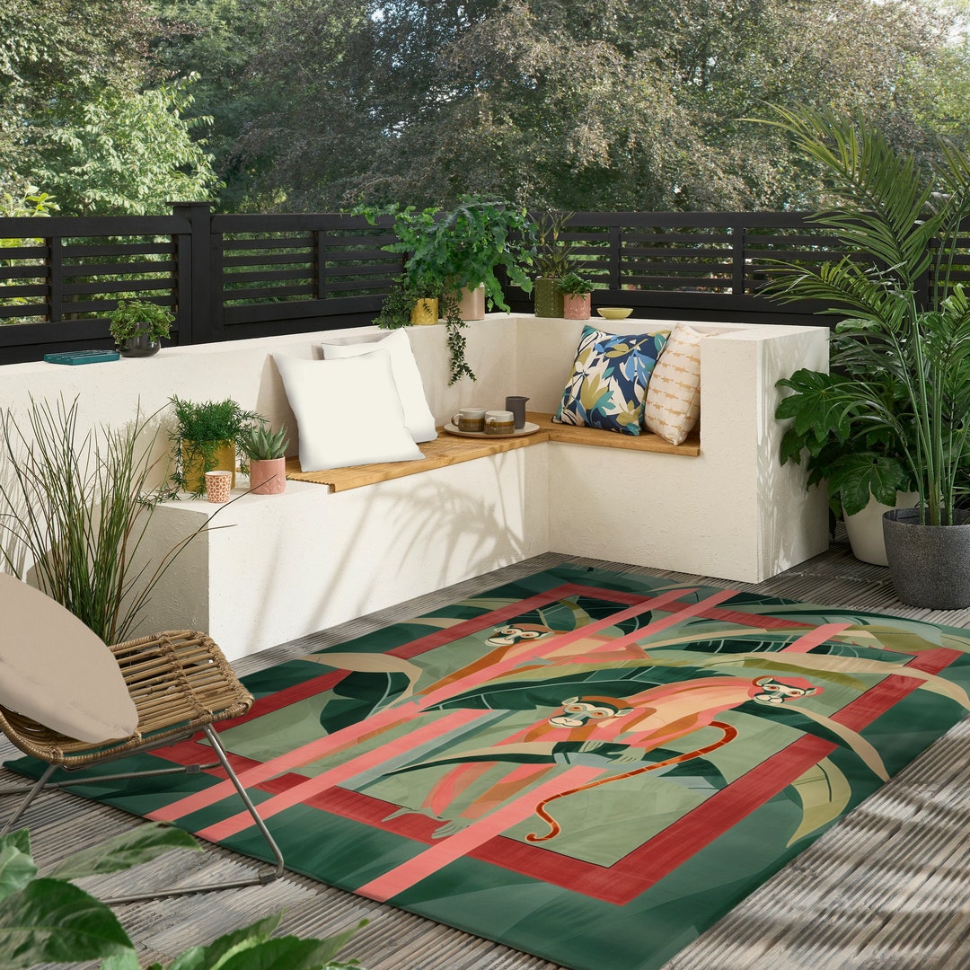 Monkey Rug for Outdoors Animalistic Floor Decor for Botanical Design ...