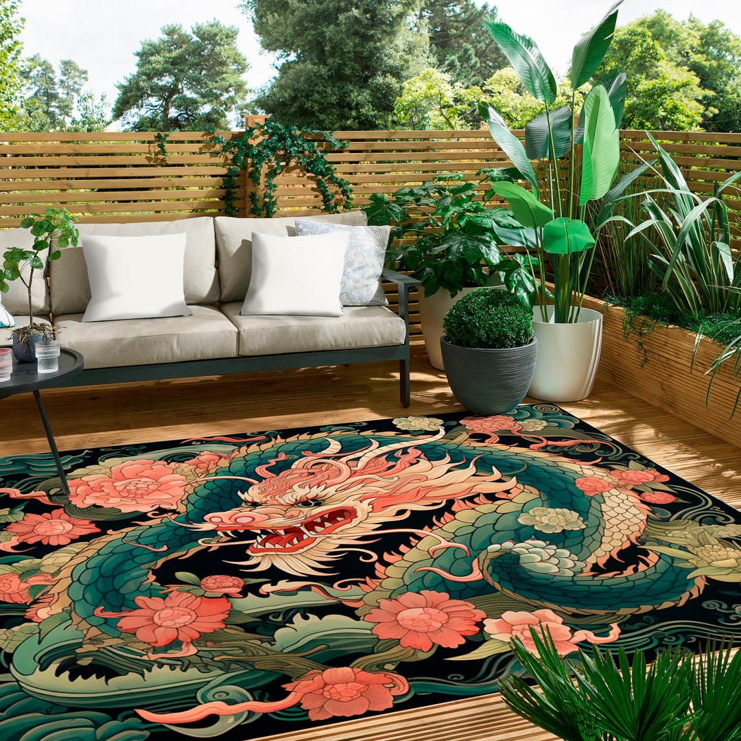 Dragon Rug for Outdoors Japanese Dragon Art Garden Decor for Basilisk ...