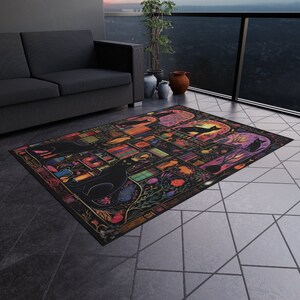Black Cat Rug for Outdoors Maximalist Design Whimsy Floor Decor Cozy ...