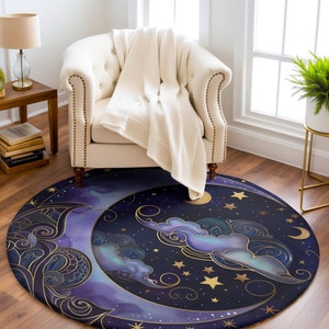 Round Celestial Rug for Indoors Art Deco Design Home Decor With Dreamy ...