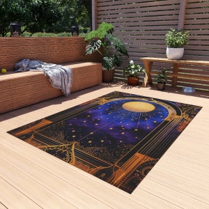 Celestial Rug for Outdoors Art Deco Moon and Stars Floor Decor for ...