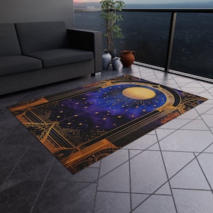 Celestial Rug for Outdoors Art Deco Moon and Stars Floor Decor for ...