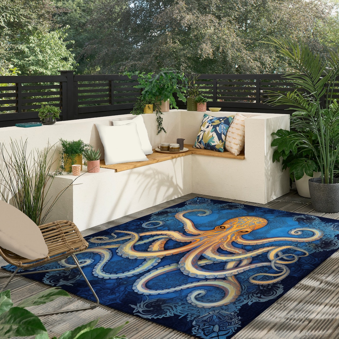 Octopus Rug for Outdoors Underwater World Carpet With A Magnificent Sea ...