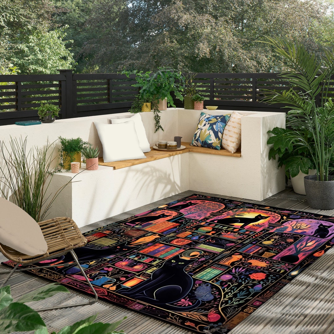 Black Cat Rug for Outdoors Maximalist Design Whimsy Floor Decor Cozy ...