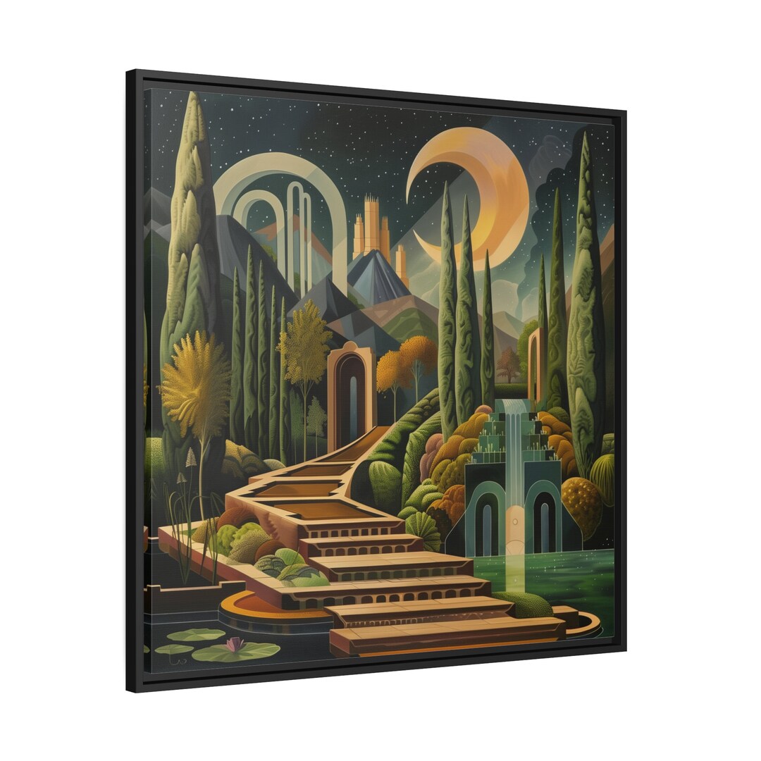 Futuristic Art Deco Landscape Painting on Framed Matte Canvas for ...