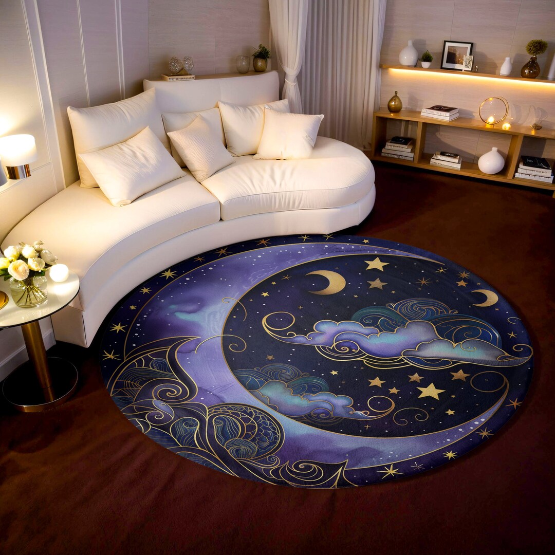 Round Celestial Rug for Indoors Art Deco Design Home Decor With Dreamy ...