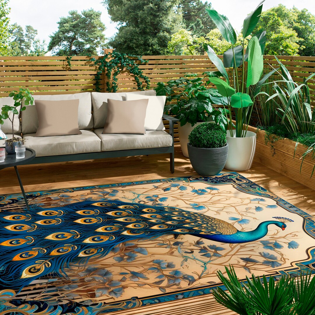 Peacock Rug for Outdoors Magnificent Exotic Bird Floor Decor With ...