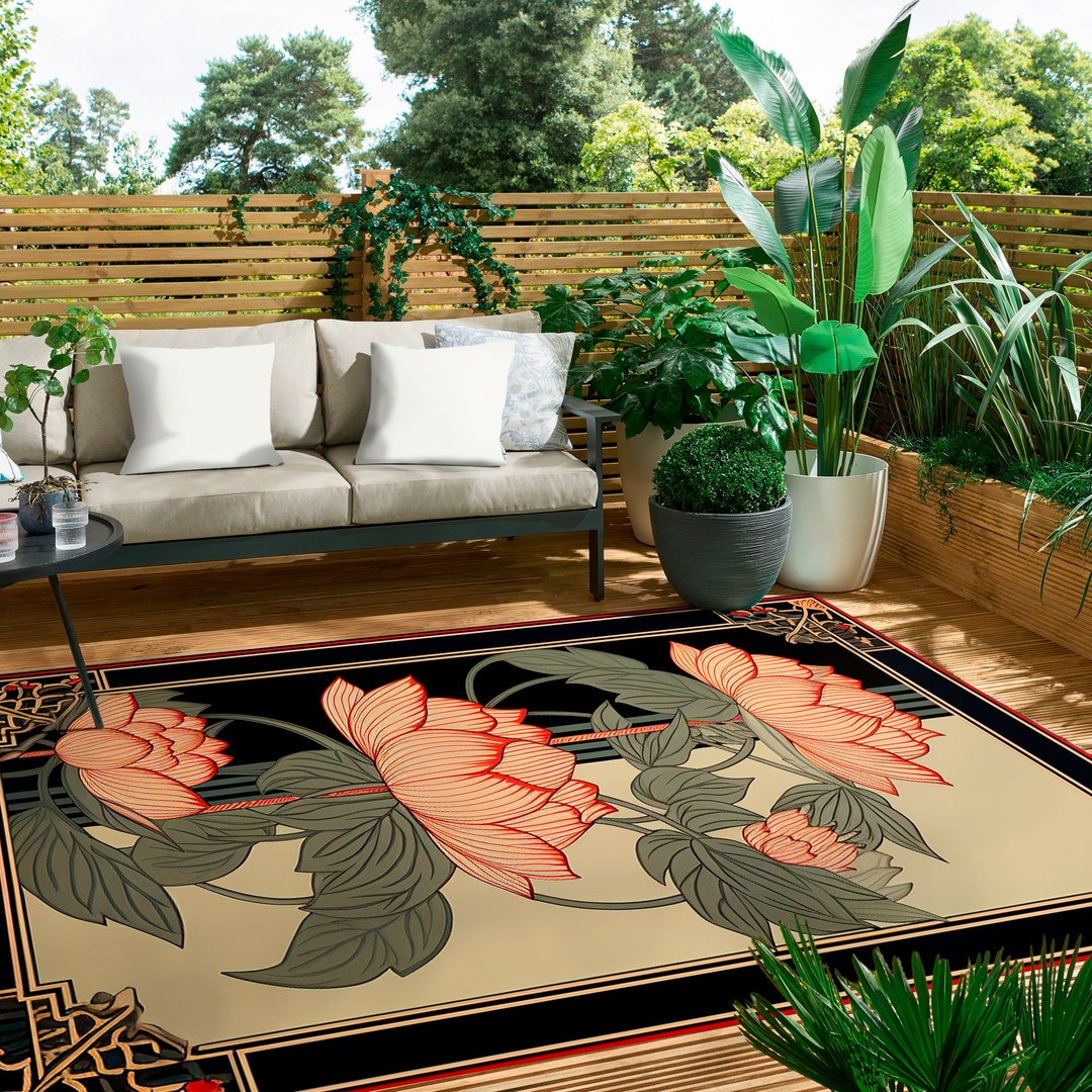 Lotus Flower Rug for Indoors and Outdoors Art Deco Design Floor Decor ...