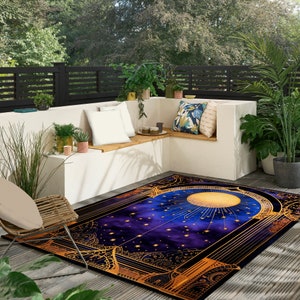 Celestial Rug for Outdoors Art Deco Moon and Stars Floor Decor for ...