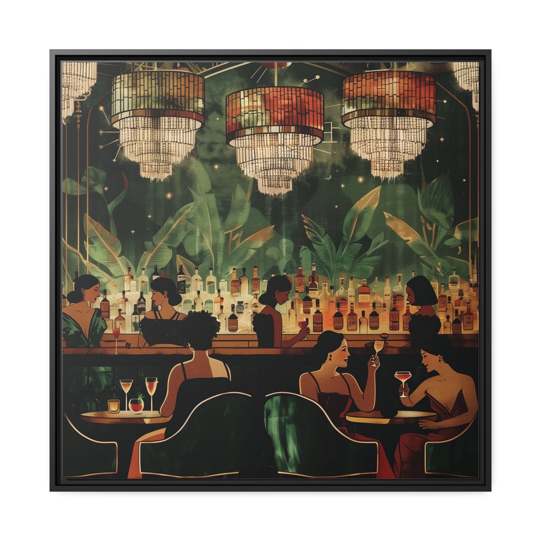 Art Deco Bar Painting on Framed Matte Canvas for Bygone Era Lover Women ...