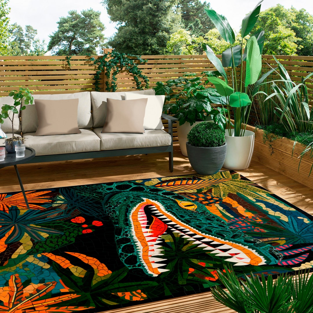 Crocodile Rug for Outdoors Wild Animal Floor Decor for Reptile Lovers ...