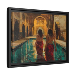 Women in Ancient Roman Bath Painting on Framed Matte Canvas for Empire ...
