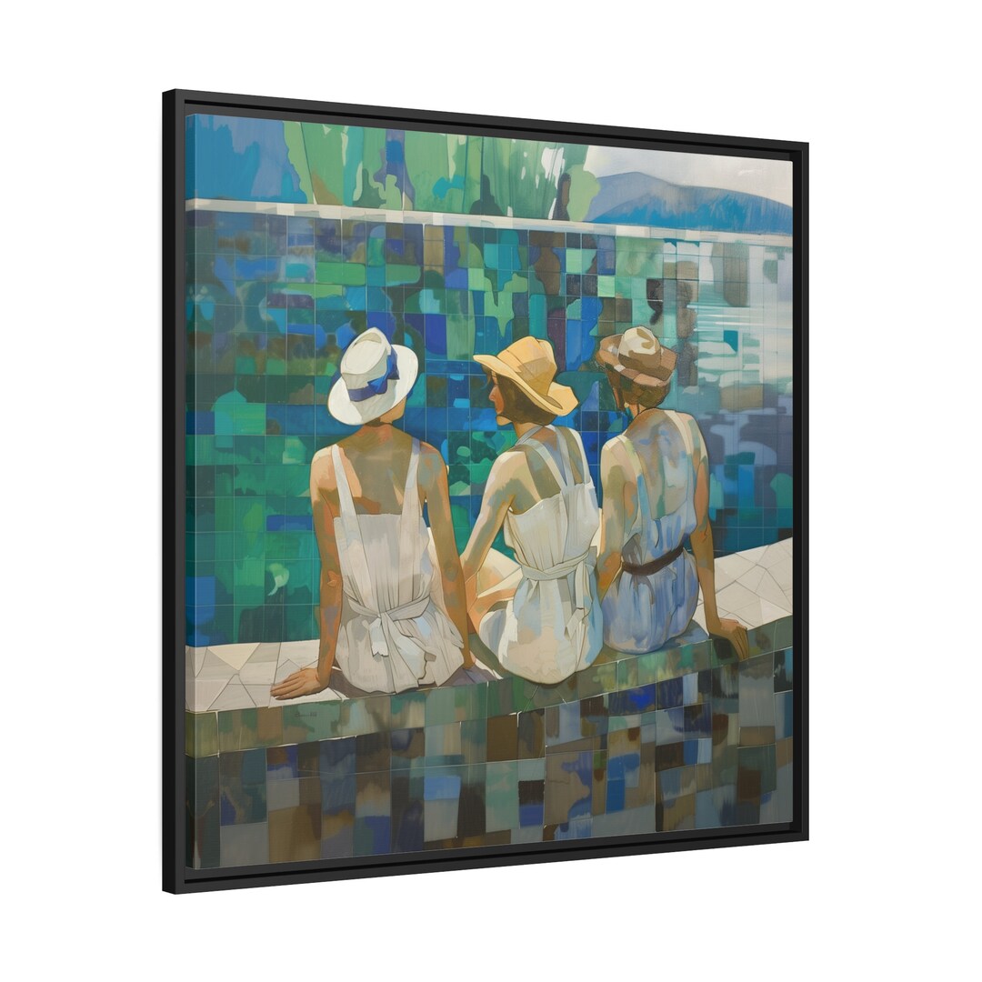 Art Deco Poolside Painting on Framed Matte Canvas for Bygone Era Lovers ...