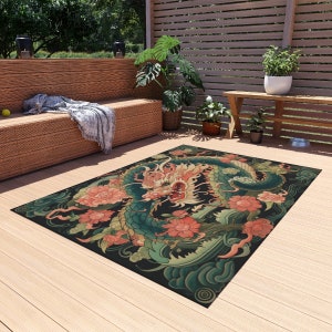 Dragon Rug for Outdoors Japanese Dragon Art Garden Decor for Basilisk ...