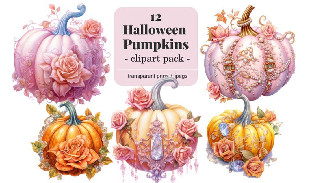 Watercolor Halloween Pumpkins Clipart Pack, Digital Pumpkin Clipart ...