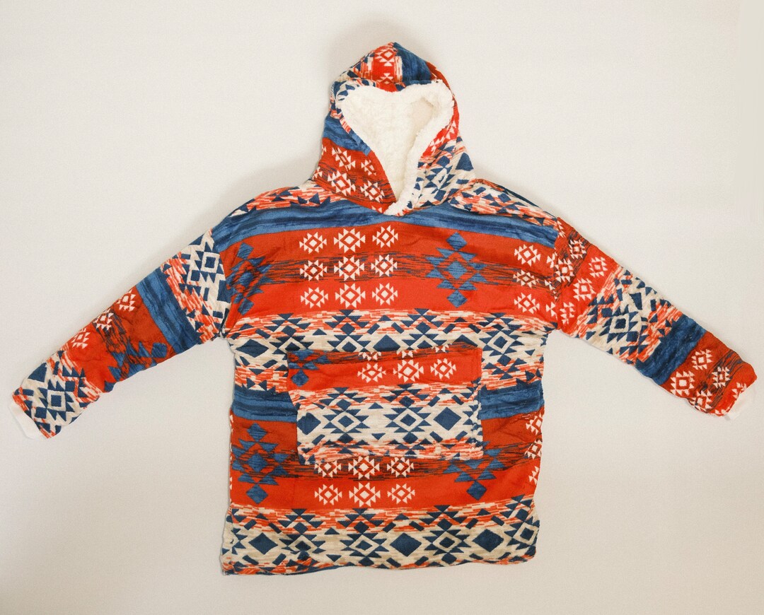 Aztec Fleece Lined Oversized Hoodie Blanket - Etsy