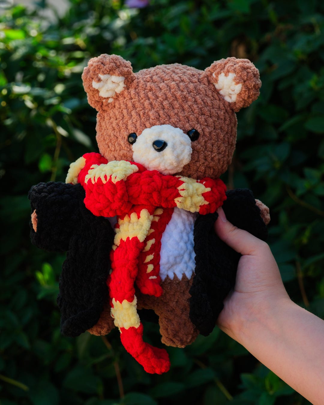 Crochet Wizard Teddy Bear With Robe and Red and Gold Scarf Plushie ...