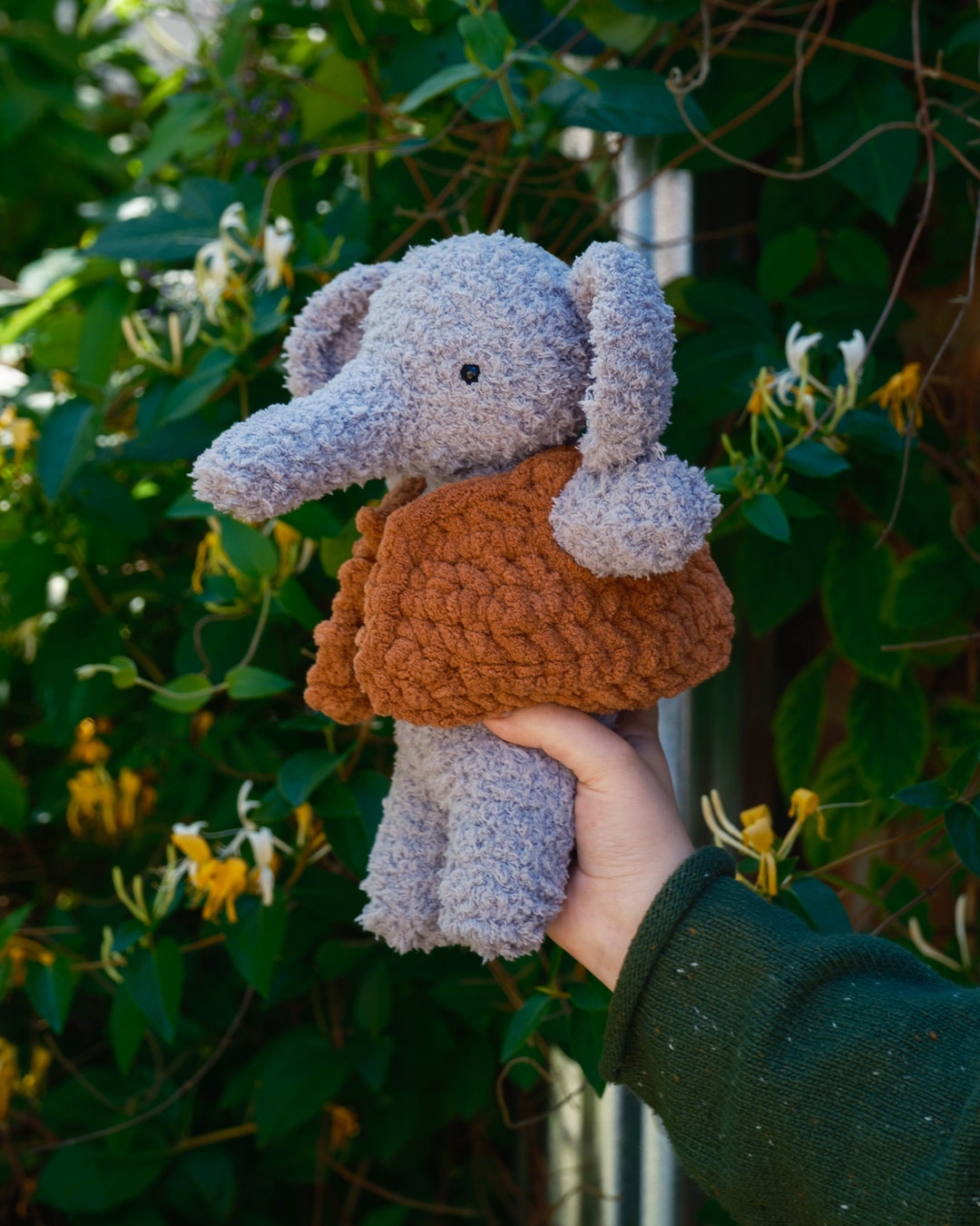 Crochet Fuzzy Elephant With Safari Vest Plushie Amigurumi - Etsy