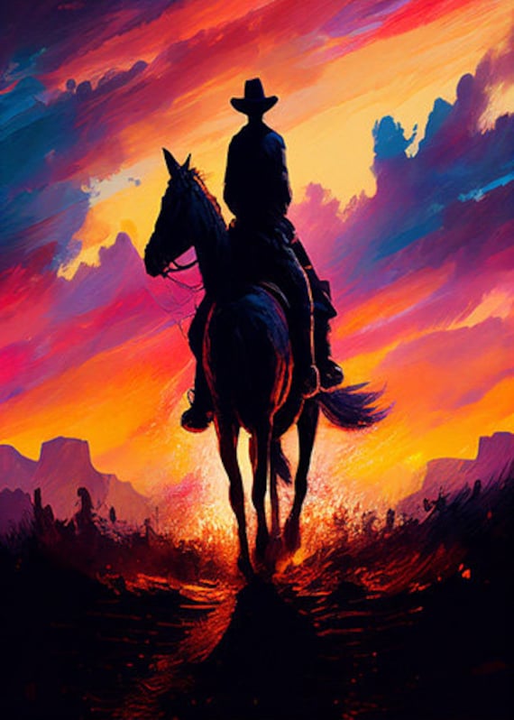 Cowboy Painting Sunset