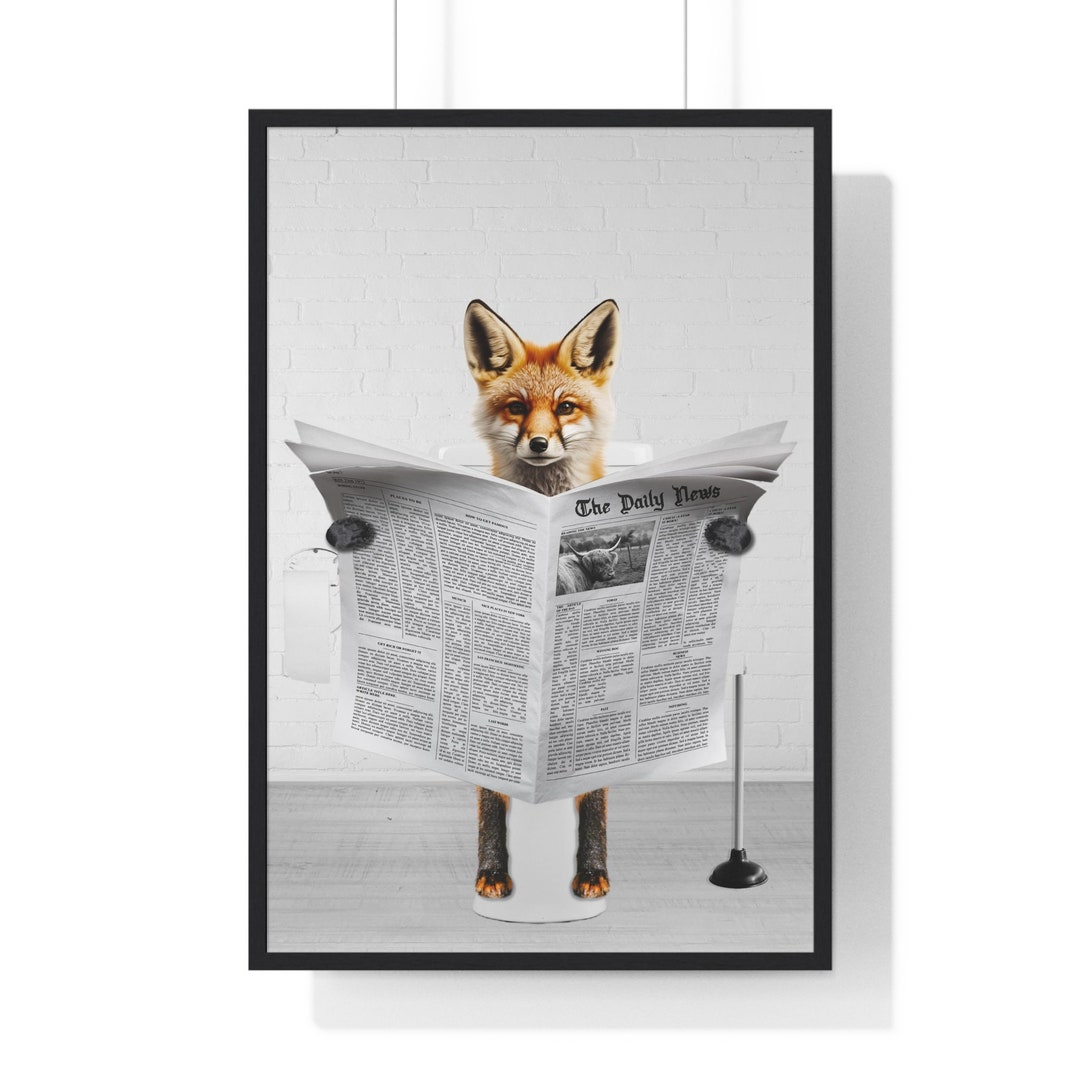 Fox Sitting on Toilet, Bathroom Humor, Funny Bathroom Print, Animal on ...