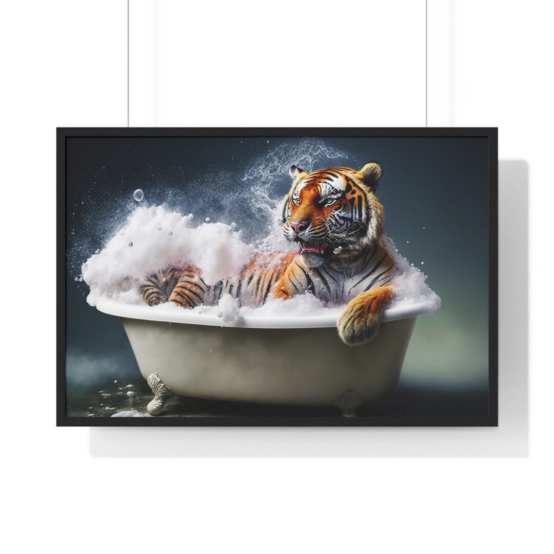 Tiger in a Bathtub Print, Funny Bathroom Print, Animal in Bathtub ...