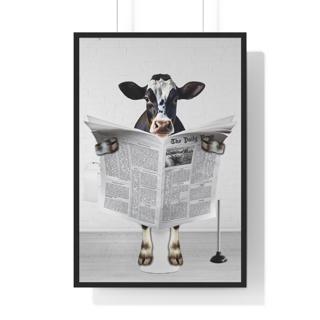Funny Cow Bathroom Art Print: Toilet Newspaper Poster (digital Download ...