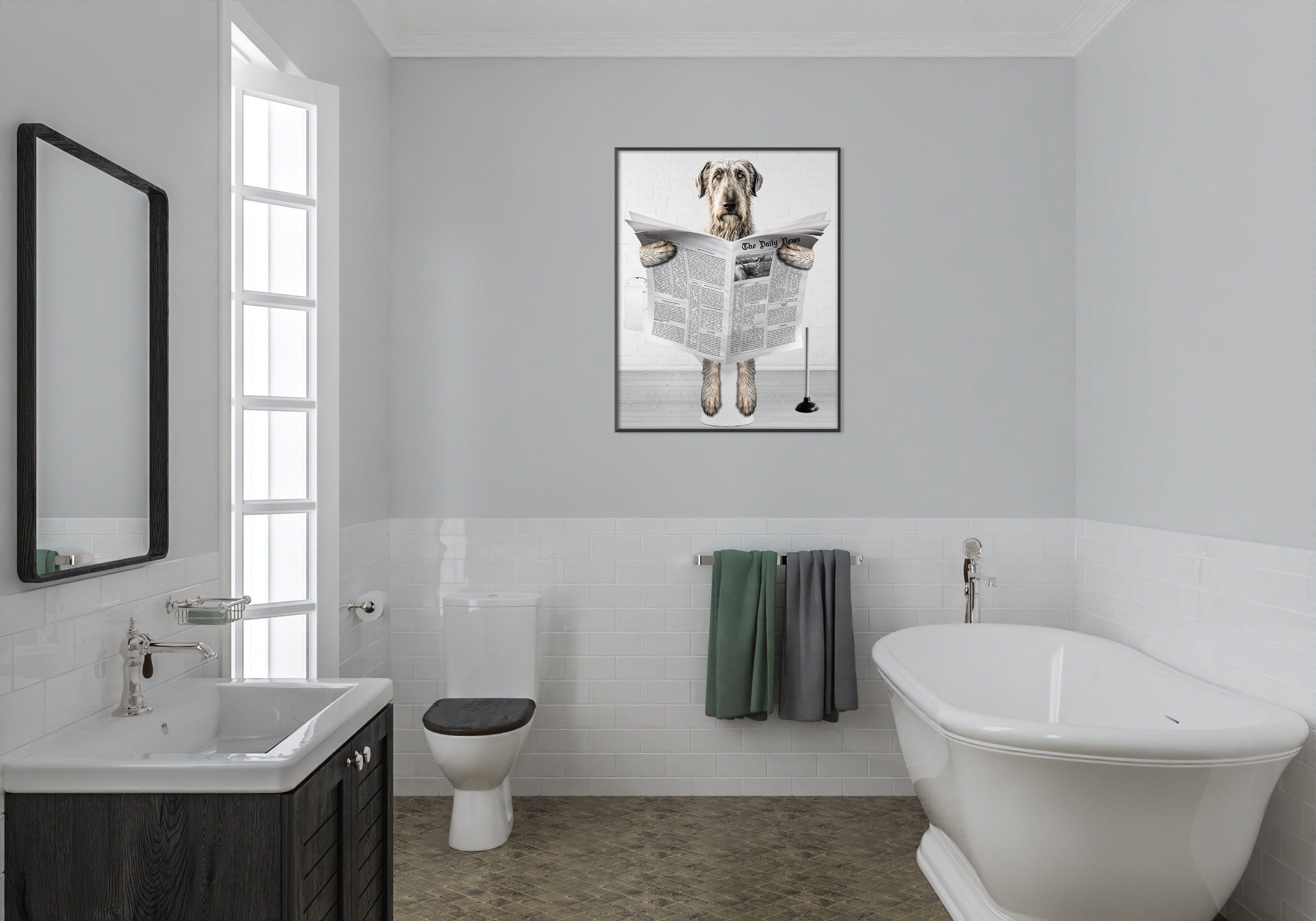 Funny Irish Wolfhound Bathroom Art Print: Toilet Poster (digital ...