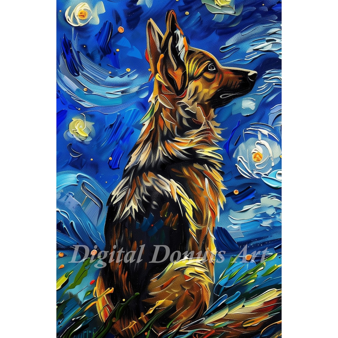 German Shepherd Starry Night Art Print: Dog Home Decor (digital ...