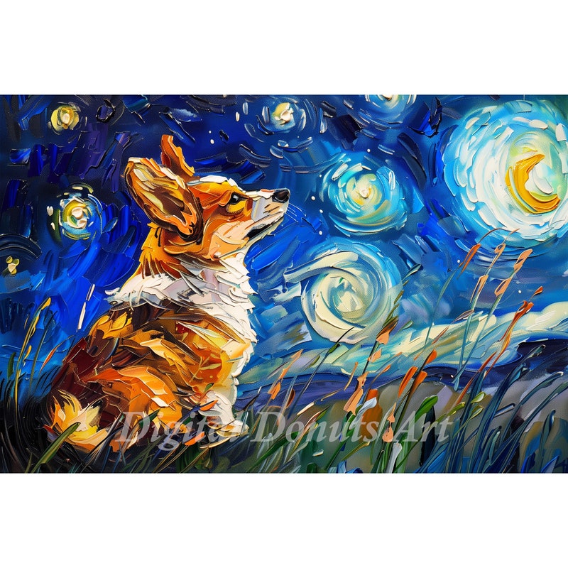 Corgi Starry Night Art - Etsy