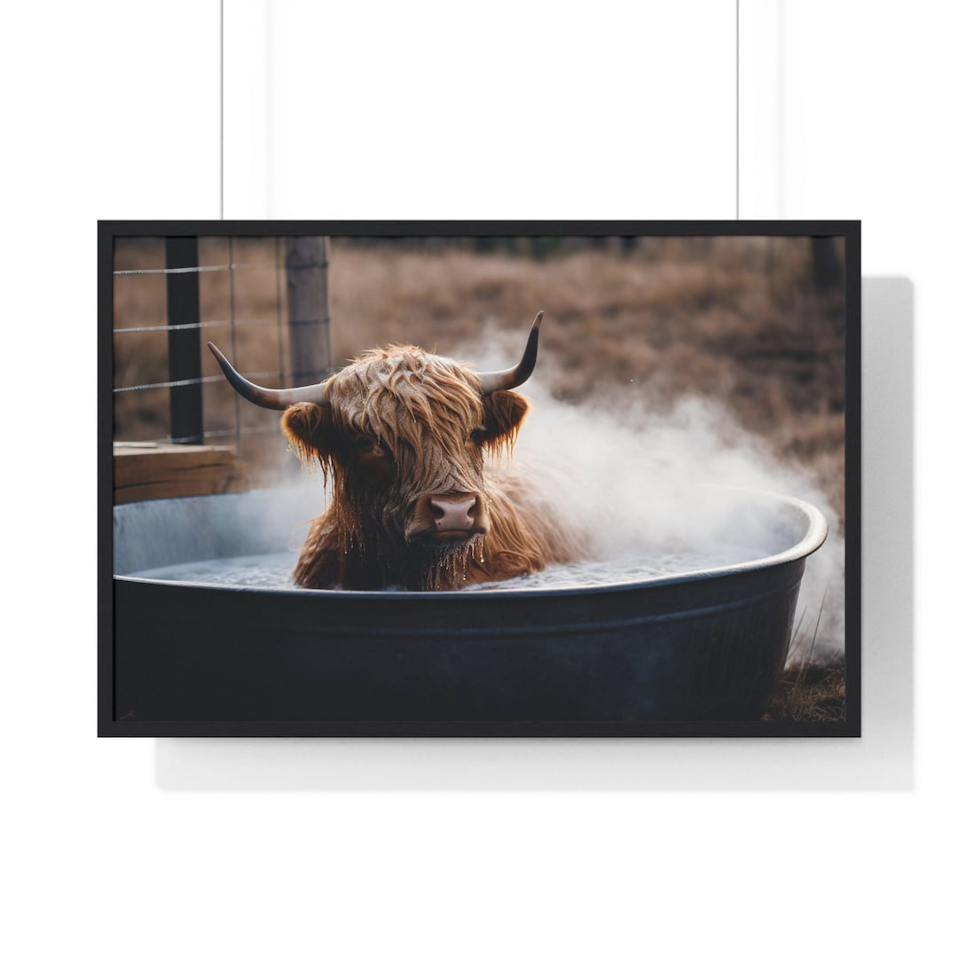 Highland Cow in Bathtub Print: Funny Bathroom Animal Art (digital ...