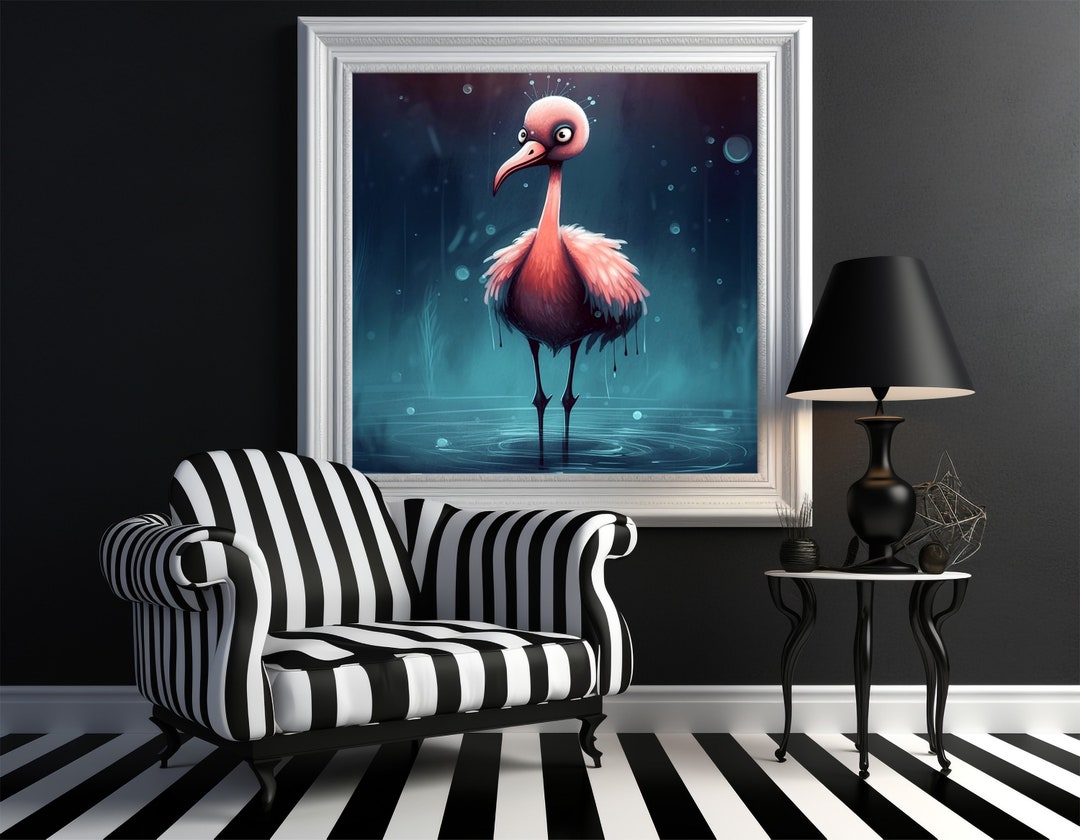 Flamingo Gothic Wall Art Print, Home Decor, Digital Art Print, Horror ...