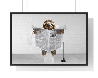 Sloth Wall Art Poster, Funny Sloth Sitting on a Toilet in the Bathroom ...