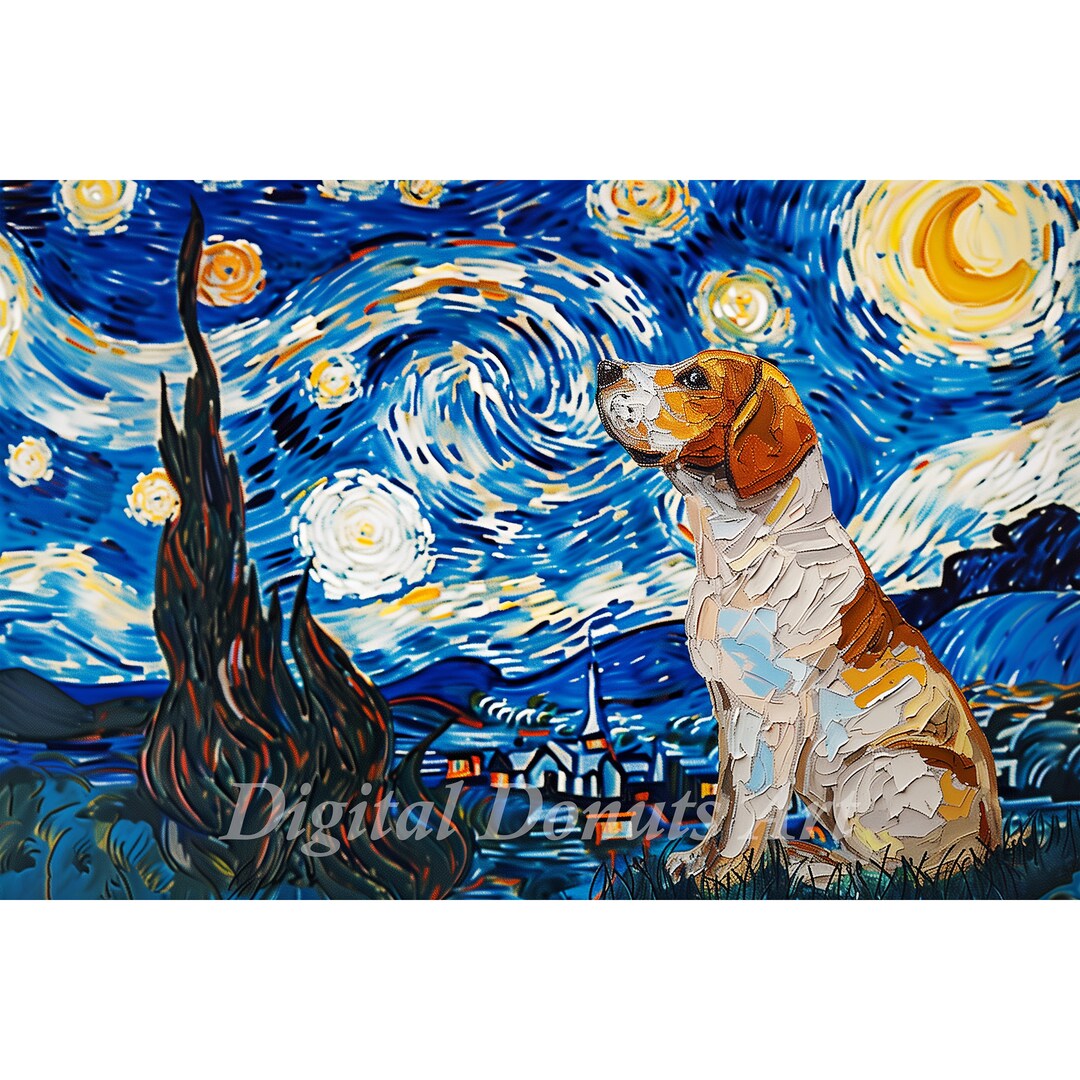 Beagle Dog Starry Night Art Print Picture Dog Art Gifts Home Decor ...