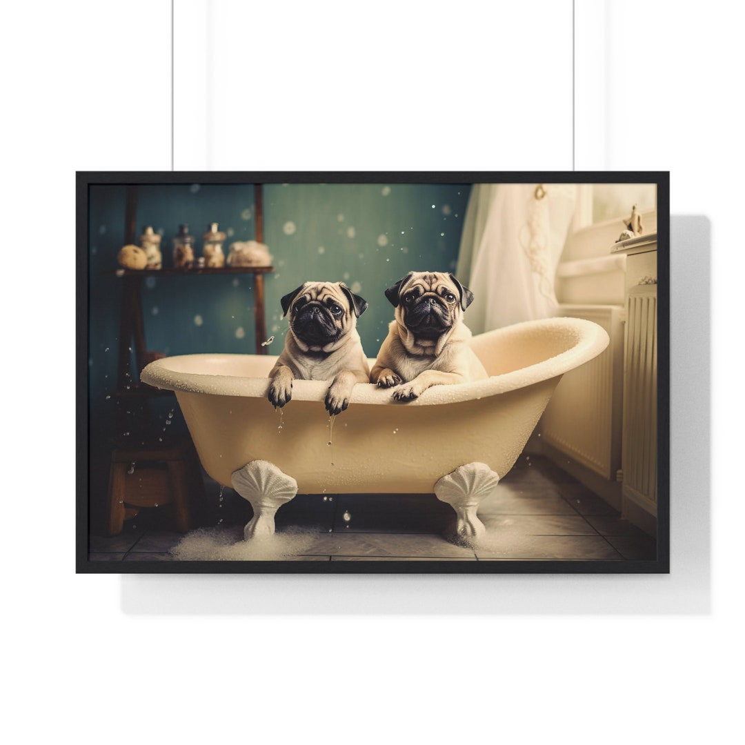 Funny Pug Bathroom Art Print: Whimsical Animal Wall Decor (digital ...