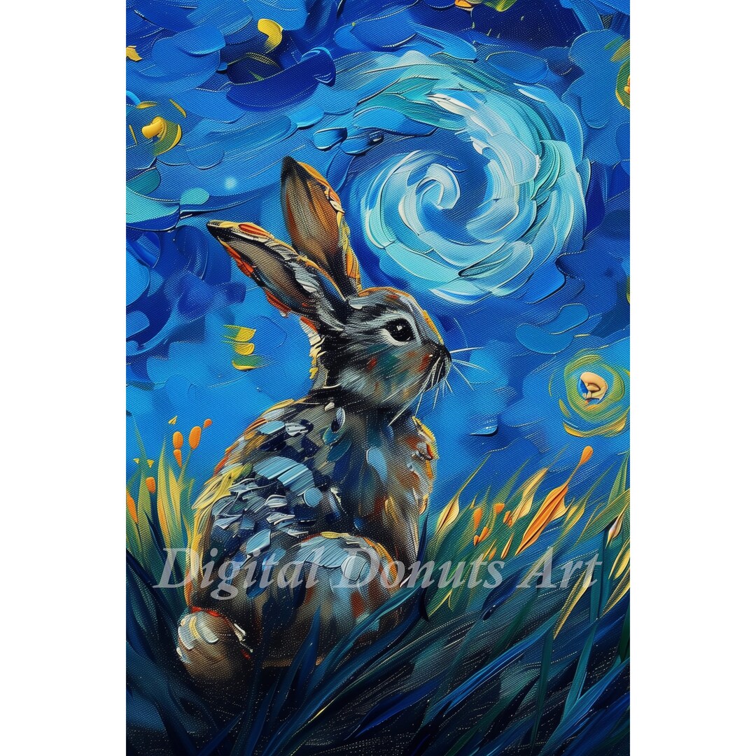 Bunny Rabbit Starry Night Art Print Picture Dog Art Gifts Home Decor ...