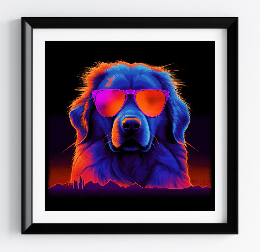 Great Pyrenees Art Print, Synth Art, Synthwave Art, Abstract Art, Pet ...
