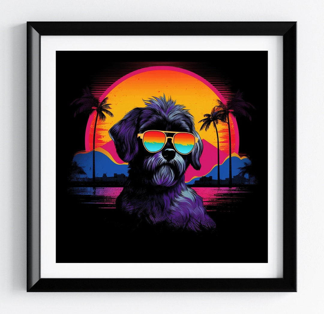 Miniature Schnauzer Art Print, Synth Art, Synthwave Art, Abstract Art ...