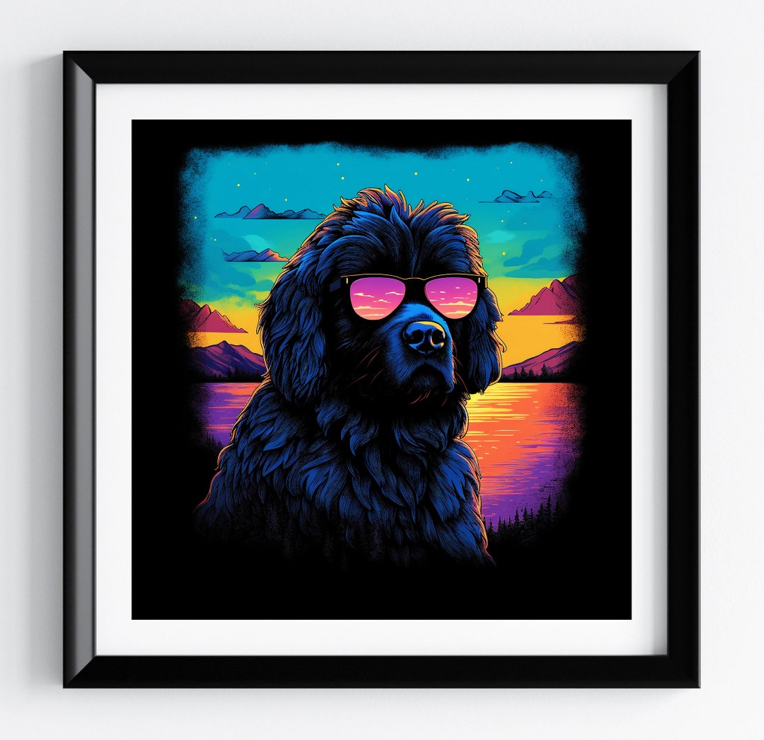 Synthwave Newfoundland Dog Art Print: 80s Pet Portrait (digital ...