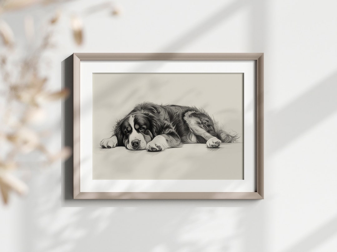 Bernese Mountain Dog Art Print Bernese Mountain Dog Drawing Wall Decor ...