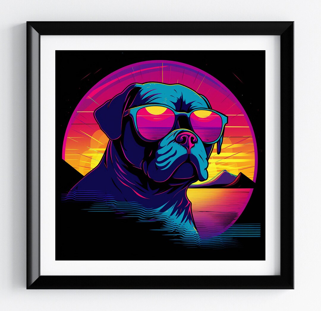 Synthwave Pug Art Print: 80s Dog Portrait (digital Download) - Etsy