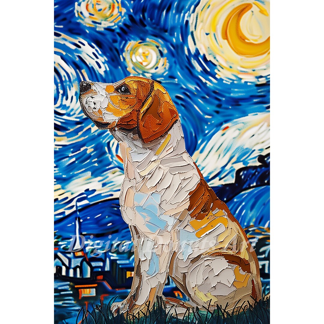 Beagle Dog Starry Night Art Print Picture Dog Art Gifts Home Decor ...