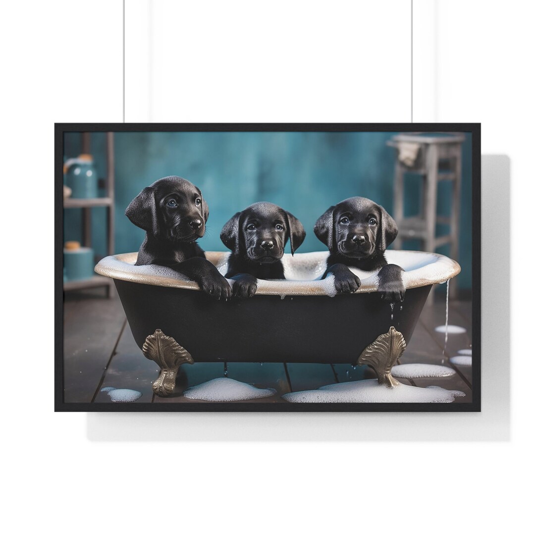 Black Lab Puppies Bathroom Art Print: Funny Dog Wall Decor (digital ...