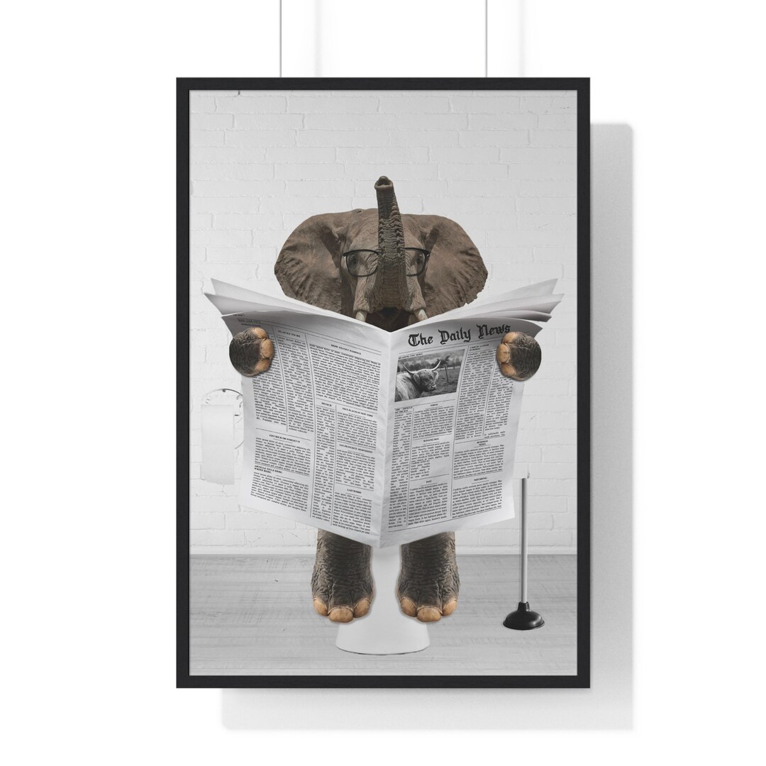Elephant Sitting on Toilet, Bathroom Humor, Funny Bathroom Print ...